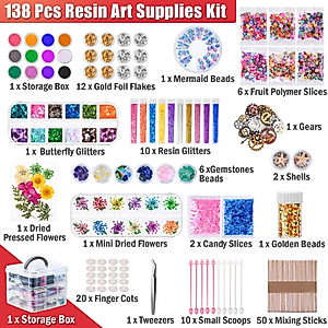 Thrilez Resin Decoration Accessories Kit, Jewelry Making Supplies with Dried Flowers, Glitter Sequin, Mica Powder, Foil Flakes and Epoxy Fillers for Crafts Beginners