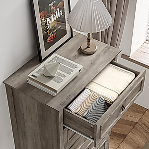 HOSTACK 6 Drawers Dresser, 52" Tall Dresser, Vertical 6 Drawer Dresser, Modern Farmhouse Chest of Drawers, Wood Closet Dresser Storage Dresser Chest for Living Room, Hallway, Entryway, Ash Grey