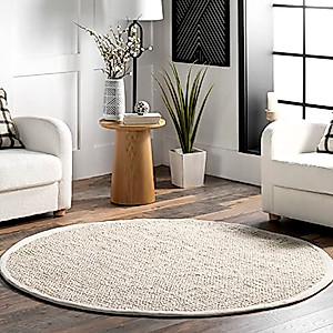 nuLOOM Ashli Handwoven Solid Jute Area Rug, 4' Round, Off-white