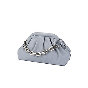 Women's Chain Link Cloud Clutch Bag Dumpling-Shaped Pouch Purse Handbag Ruched Chunky Chain Link Shoulder Handbags (LIGHT GREY)