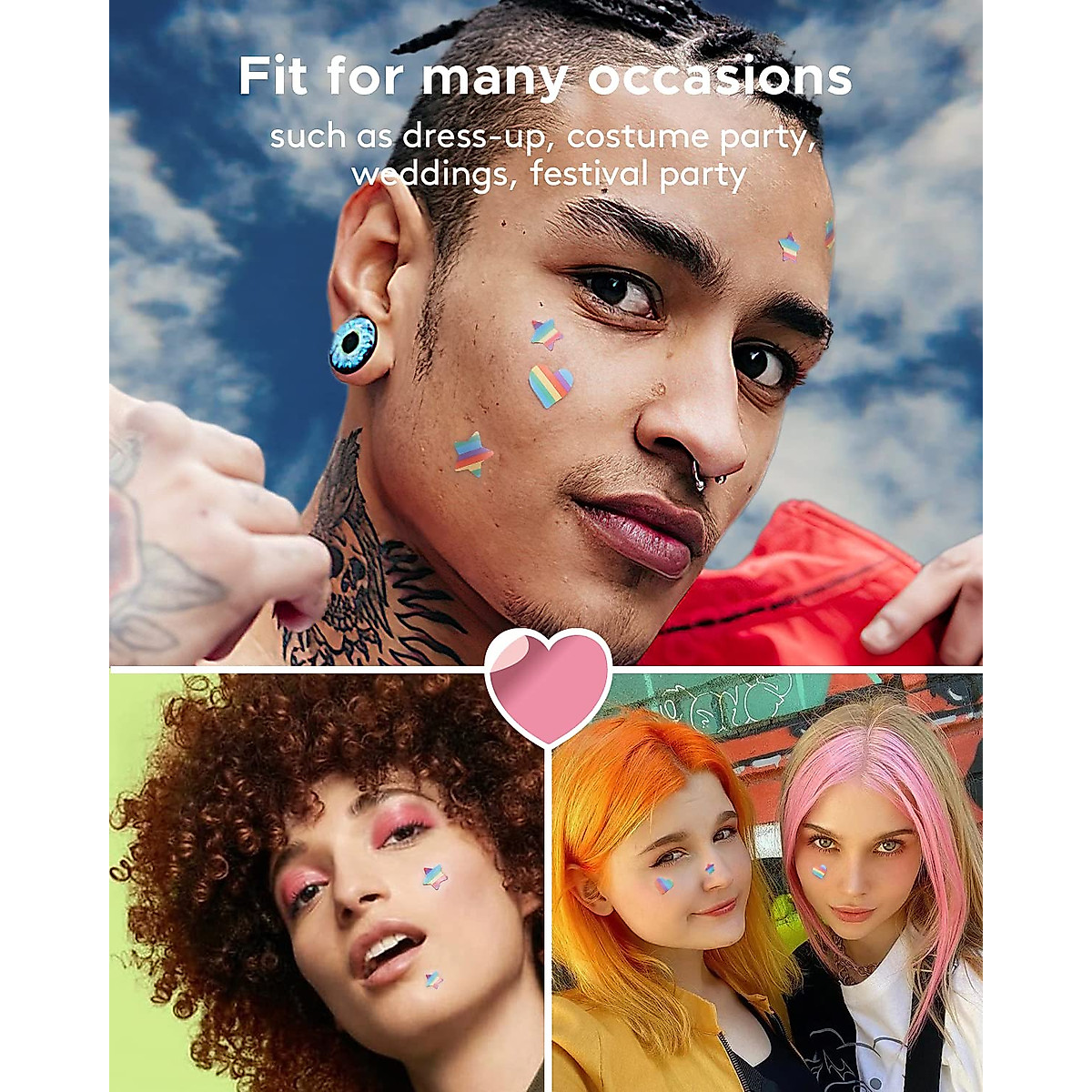 LitBear Acne Patch Pimple Patch, Rainbow Star & Heart Shaped Acne Absorbing Cover Patch, Hydrocolloid Acne Patches For Face Zit Patch Acne Dots, Tea Tree Oil + Centella, 108 Patches, 14mm & 10mm