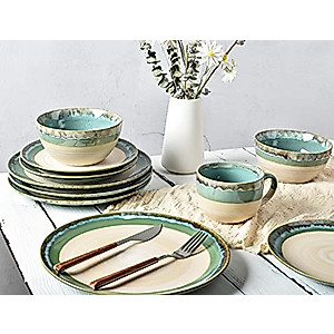Bosmarlin Ceramic Soup Bowl Set of 4, 26 Oz, Stoneware Cereal Bowl for Oatmeal, Salad, Dishwasher and Microwave Safe, Reactive Glaze (Green, 6 in)