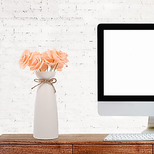 Generic Ceramic Flower Vase with Rustic Rope Flower Arrangement Container Centerpieces Vase Decor for Home Garden Office Vase Floral Decorative, White, 7X22.5CM