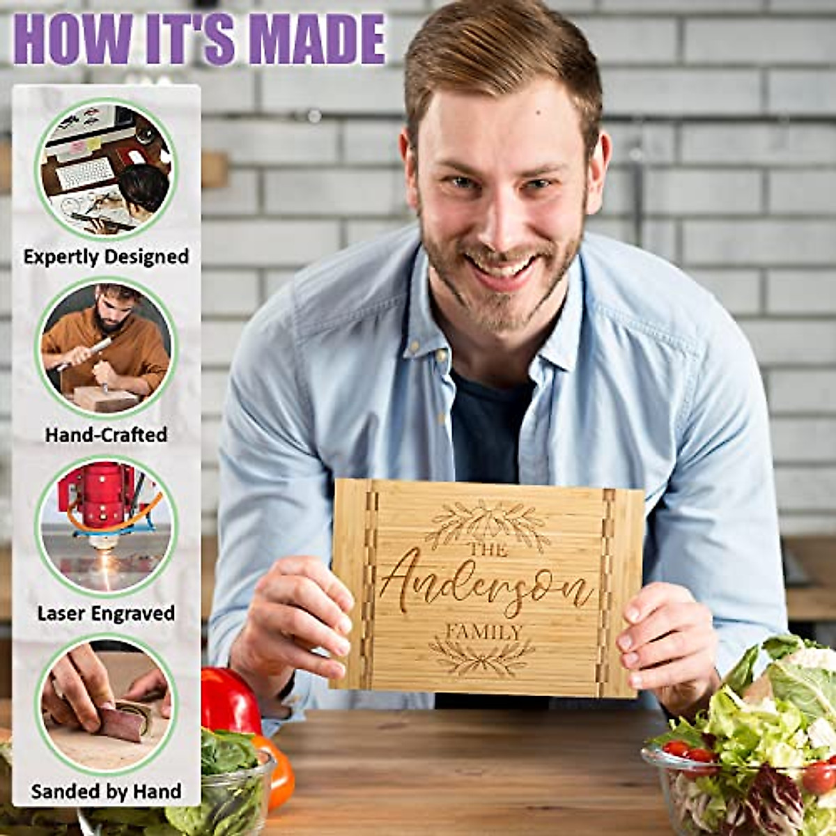 Tayfus Personalized Cutting Boards - Custom Laser Engraved Wood Chopping Block - USA Handmade - Best Wedding, Housewarming, Anniversary, Birthday, Christmas Gifts For Friends, Couples, Family, Parents