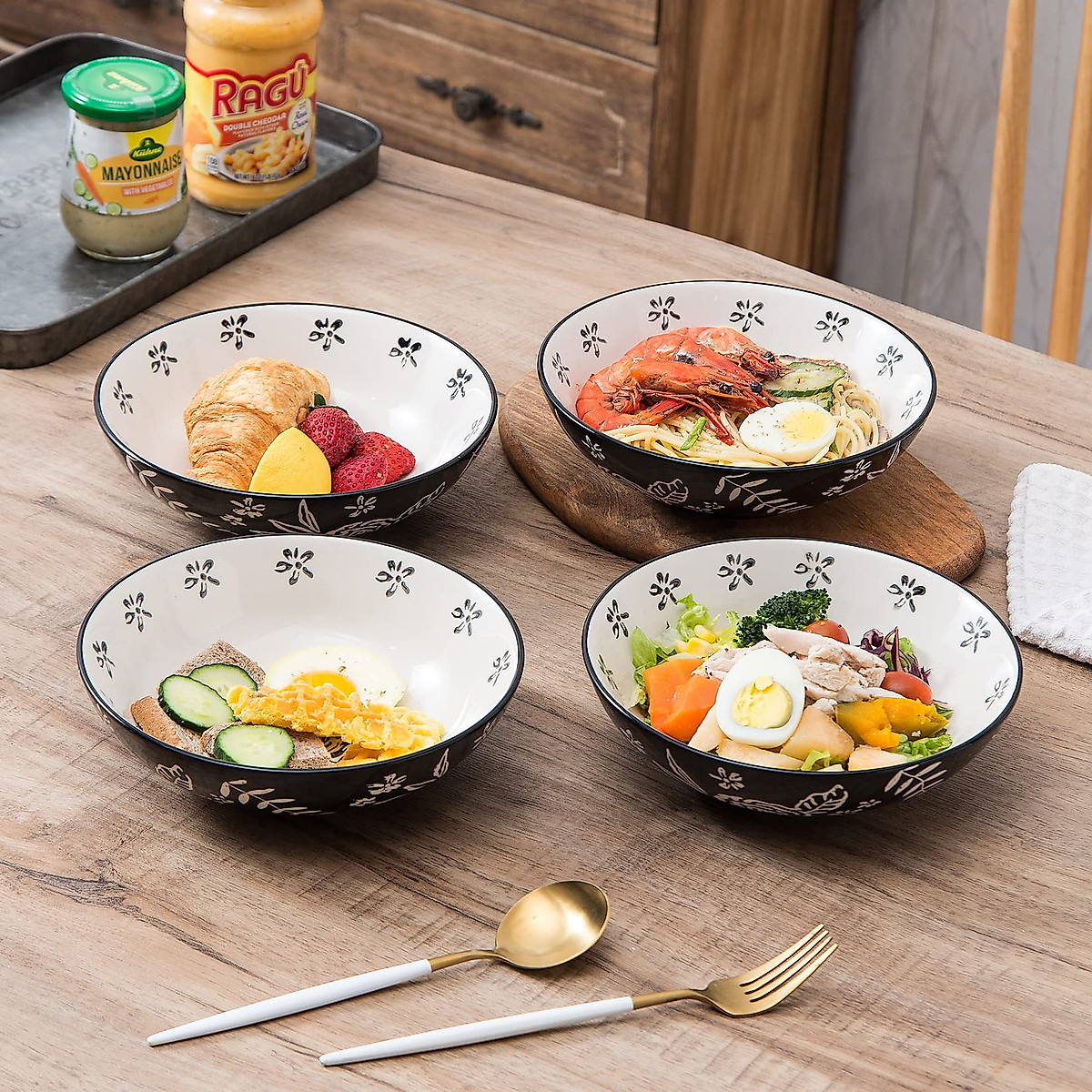 Wisenvoy Pasta Bowls Salad Bowls 8" Pasta Bowl 32 Ounces Salad Bowl Pasta Bowls Set of 4 Ceramic Serving Bowls