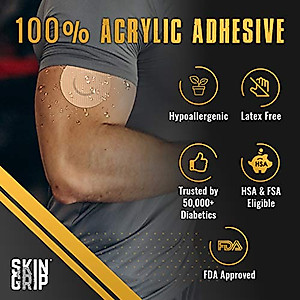 Skin Grip Adhesive Patches for Freestyle Libre 2 – Waterproof & Sweatproof for 10-14 Days, Pre-Cut Adhesive Tape, Continuous Glucose Monitor Sensor Cover – 20 Pack, Tan