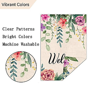 Louise Maelys Welcome Spring Summer Garden Flag 12x18 Double Sided, Burlap Small Vertical Spring Floral Flower Garden Yard Flags for Outside Outdoor House Seasonal Decoration (ONLY FLAG)