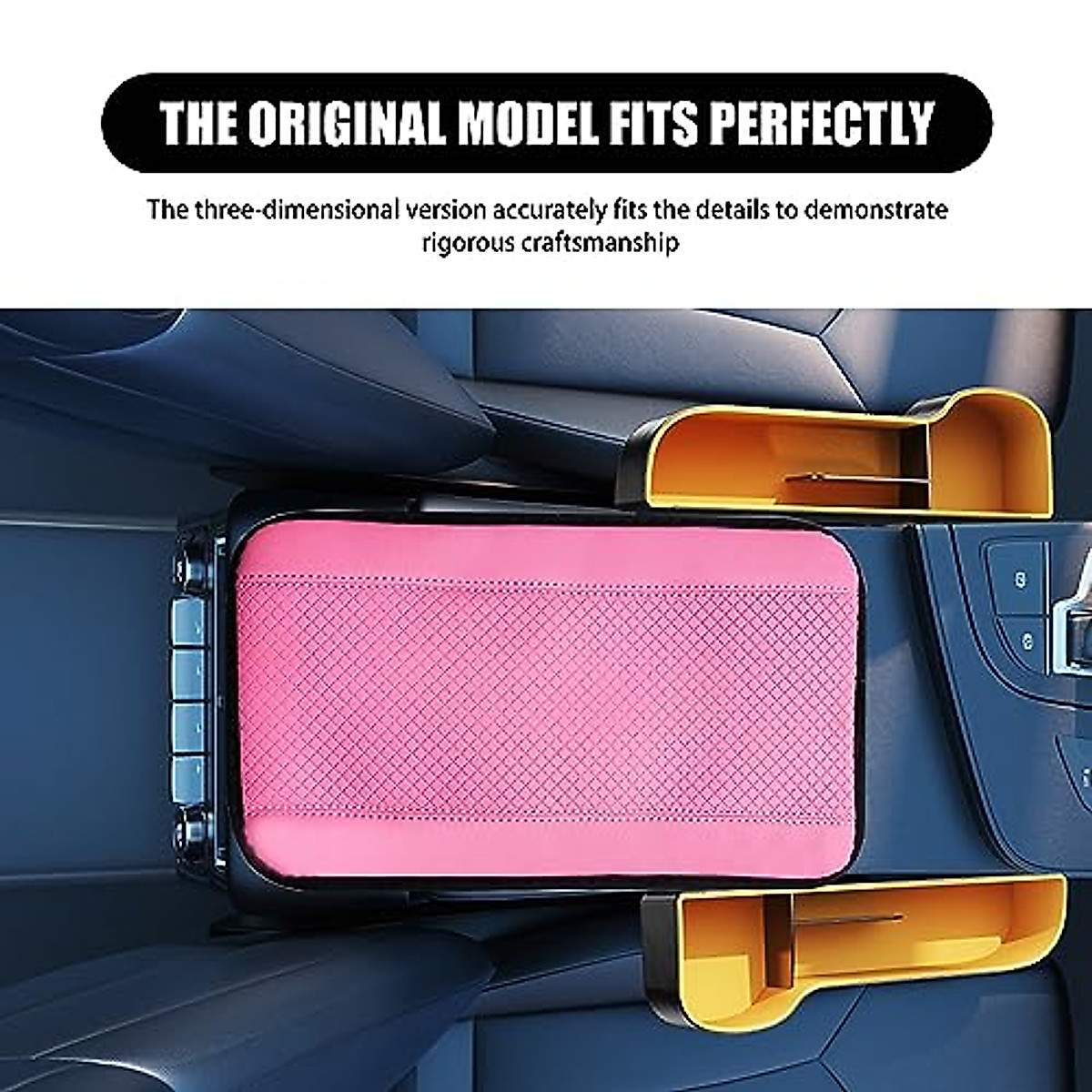 Hawyet 1 PC Car Center Console Armrest Cover Pad, 12.5In x 7.4In Fiber Leather Embossing Center Console Armrest Protector, Universal Waterproof Armrest Box Mat (Pink)