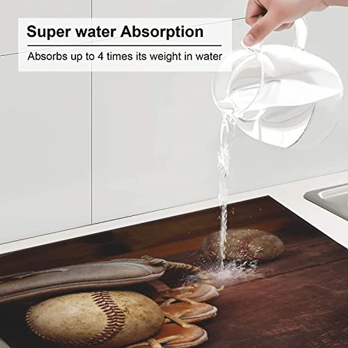 Retro Baseball Printed Drying Mat For Kitchen Ultra Absorbent Microfiber Dishes Drainer Mats Non-Slip Silicone Quick Dry Pad - 18 X 16inch