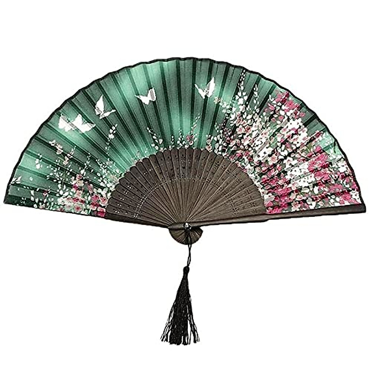 RAZZUM Decorative Folding Fans Silk Hand Fan Chinese Spun Silk Flower Printed Folding Fan Chinese Style Ladies Wind Craft Fan Silk Fan Cherry Fan Antiquity Fan (Color : 4)