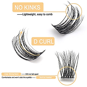 DIY Lash Clusters Lash Extension 39 Clusters Volume Individual D Curl Fluffy Lashes with Clear Band Makeup at Home Fake Eyelashes(FD02-12/14/16mm)