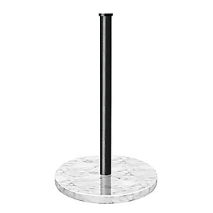 Paper Towel Holder Countertop, Jesginboo Kitchen Paper Towel Holder Stand with Natural Marble Base for Standard and Large Size Rolls (Black, 1 Pack)