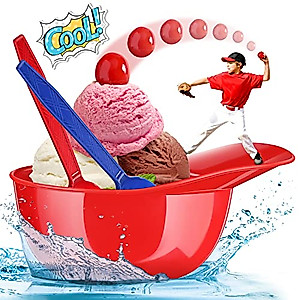 24 Count Summer Baseball Helmet Snack Ice Cream Bowl 24 Pcs Disposable Taster Spoons 8 oz Mini Sundae Bowls Mini Dessert Spoons Plastic Ice Cream Spoon for Party Supplies(Red, Dark Blue)