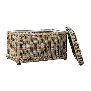 happimess HPM9002B Elijah 30" Wicker Storage Trunk, Collapsible for flat storage, Rattan-Kubusoft Gray, Coastal for Office, Dorm Room-LivingRoom, Bedroom, Dining Room, Natural