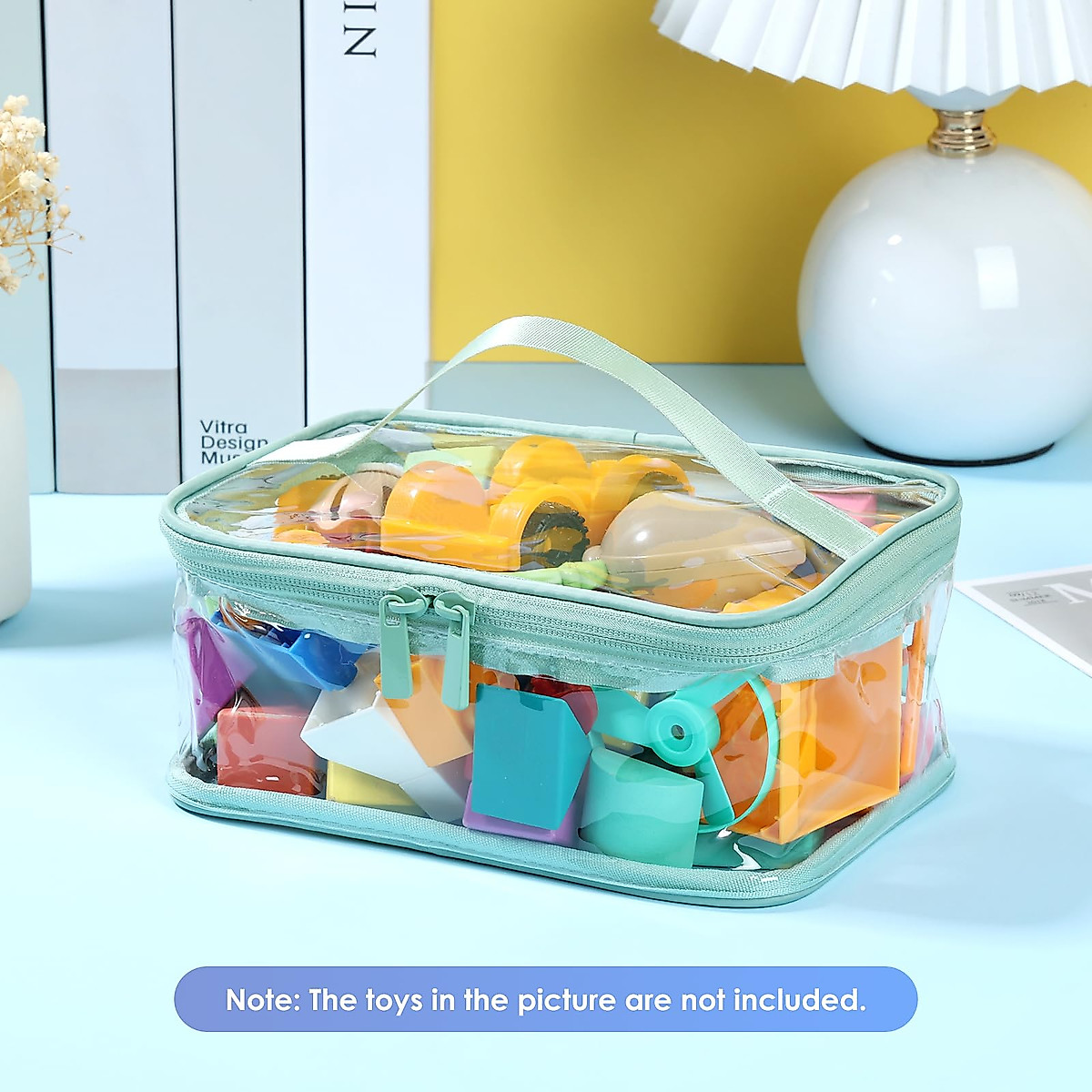 3 Pcs Toy Storage Bags Clear PVC Toy Organizing Bags with Zipper and Handle Reusable Board Game Storage Waterproof Toy Storage Organizer for Building Blocks Toys Books US(green)