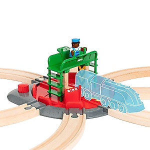 BRIO World 33476 - Turntable & Figure | 2 Piece Wooden Toy Train Accessory for Kids | Multiple Track Connection Points | Spacious Turntable | Poseable Train Engineer Figure | Ages 3 and Up
