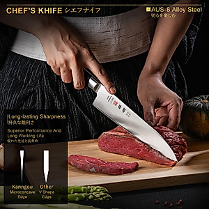 kanngou Japanese Chef Knife, 8 Inch Chef Knife Chef's Knives, Kitchen Knife, Gyuto Knife 210mm, Japanese Alloy Steel Knife, Gift for Husband Dad with Premium Gift Box (Black Handle, 8.27 inches)