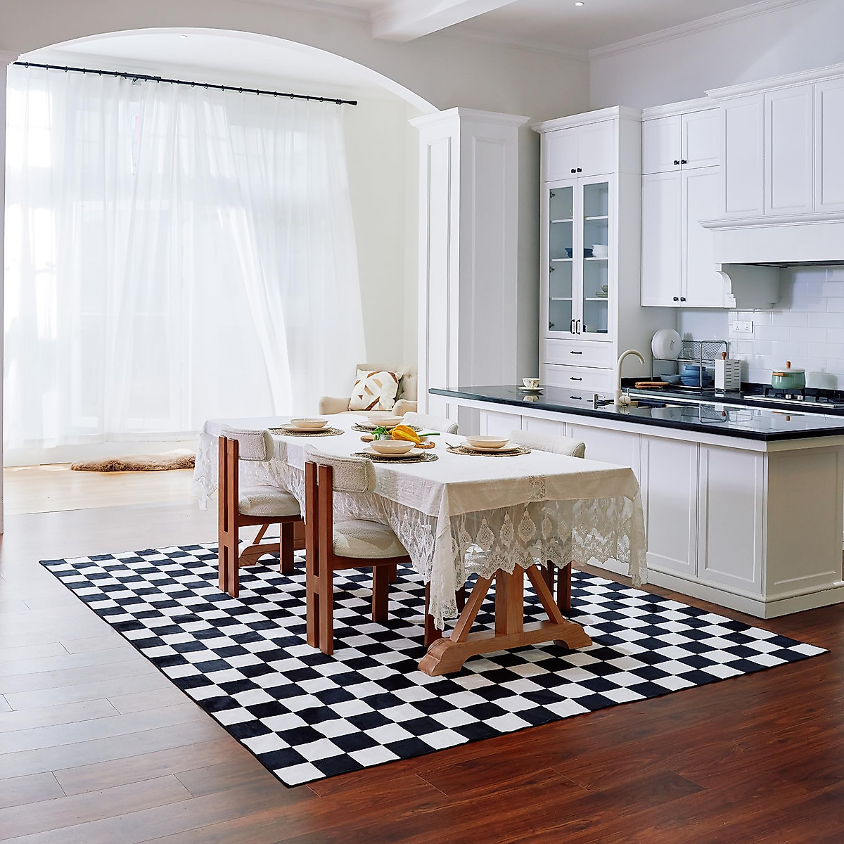 Casanta Living Machine Washable Rug - Checkered Rug - Soft Rug for Livingroom, Bedroom, Playroom, Kitchen or Nursery - Black White - 8x10