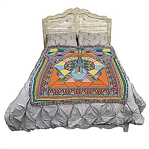 Pure Country Weavers Frank Lloyd Wright Imperial Peacock Kaleidoscope Blanket - Mission Prairie School Style - Gift Tapestry Throw Woven from Cotton - Made in The USA (72x54)