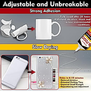 B7000 Clear Rhinestone Jewelry Glue with Precision Tip, Multi-Function Strong Adhesion B7000 Glue for Crafts, Suitable for Nail Metal Stone Glass Art DIY Project Fabric Shoes Cell Phones Screen Repair