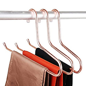 YUNAI 3Pcs Stainless Steel Pants Hangers, Open Ended Hangers, Jean Hangers, Strong Durable Anti-Slip Slacks Hangers for Space Saving.(Rose Gold)