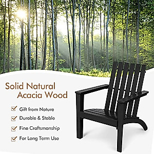 Tangkula Adirondack Chair Acacia Wood Outdoor Armchairs, Weather Resistant for Patio Garden Backyard Deck Fire Pit, Lawn Porch Furniture & Lawn Seating, Campfire Chairs, Adirondack Lounger (2, Black)