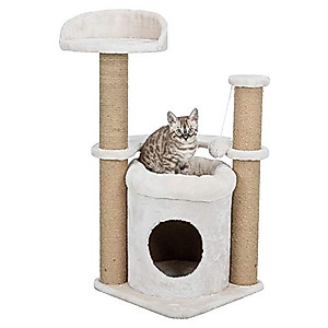 TRIXIE 32.7-in. Nayra Cat Tree with Jute Scratching Post, Large Condo, Dangling Cat Toy, Greige-Brown