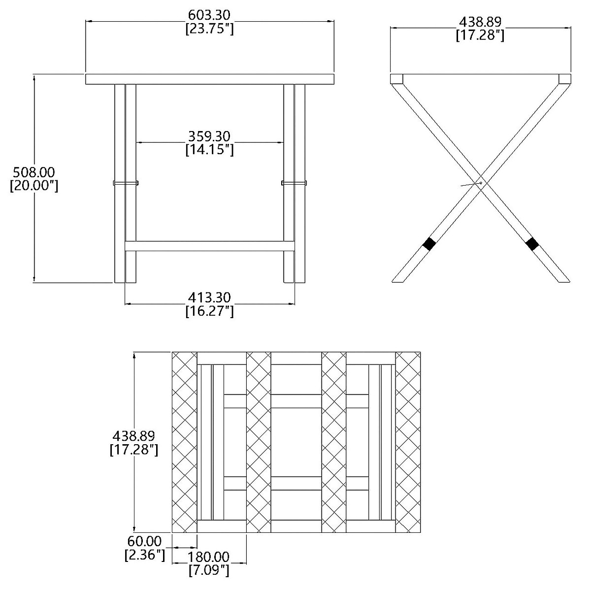 FixtureDisplays® 23.7 X 17.3 X 20" Luggage Rack with Straight-Leg Design and Durable Tapestry Webbing 104368-NF