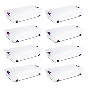 Sterilite 60 Quart ClearView Latch Lid Wheeled Stackable Underbed Home Storage Organization Tote Box with Secure Latches, (8 Pack)