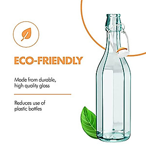 Amici Home Faceted Hermetic Glass Bottles | Eco-Friendly Swing Top Glass Bottles | Flip Top Glass Bottle with Airtight Cap | Glass Bottles with Caps - Dishwasher Free (Set of 2, 17 Oz)