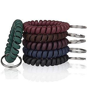 BIHRTC Pack of 6 Wrist Keychain Spiral Stretchable Plastic Coil Wrist Key Holder Stretch Wristband Elastic Stretchable Spiral Bracelet Key Holder Key Ring for ID Badge Sauna Outdoor Sport
