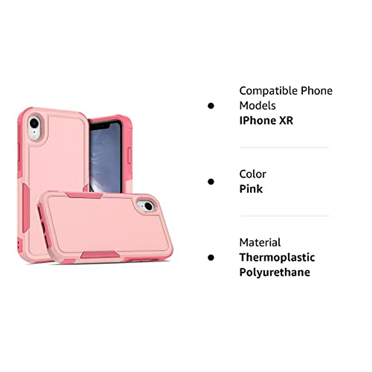 MAXCURY for iPhone XR Case, Heavy Duty Shock Absorption Full Body Protective Case with Hard PC Bumper + Soft TPU Back Cover for iPhone XR 6.1 inch Not Built in Screen Protector (Pink)