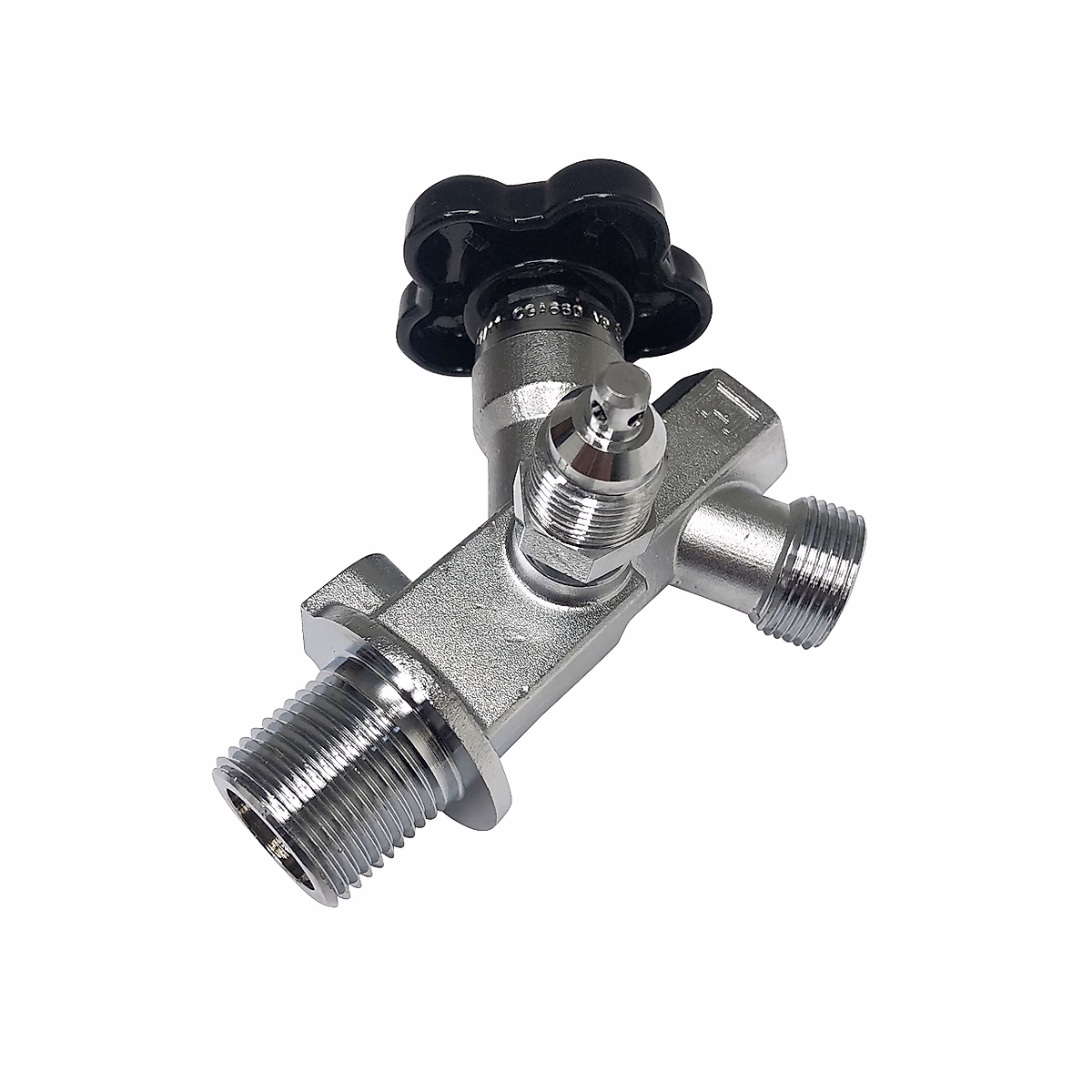 HIGH FLOW Nitrous Oxide Bottle Valve for 10 lb, 15 lb, 20 lb Nitrous Racing Cylinders with CGA 660 large orifice ANGLED outlet and Pressure Ports and NHRA Racer Safety Device