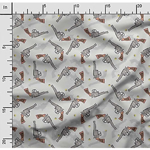 Soimoi Light Gray Cotton Cambric Fabric Dot & Pistol Gun Weapon Fabric Prints by Yard 42 Inch Wide