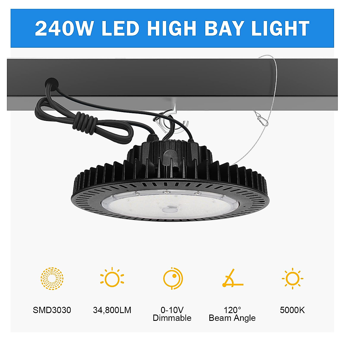 OPENLUX 240W UFO LED High Bay Lights, 34800LM High Bay LED Shop Lights 5000k IP65 0-10V Dimmable Warehouse Lights UL Listed