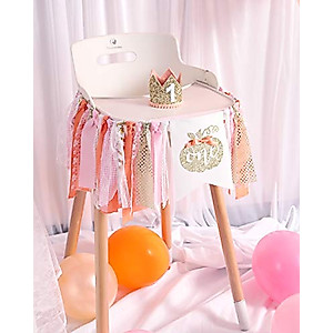 WAOUH Pumpkin Banner for 1st Birthday - Highchair Banner for First Birthday Theme Decoration, Cake Smash Photo Prop, Pumpkin crown hat, Fabric Rag Garland Banner.