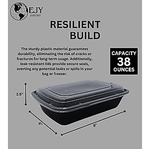EJY IMPORT Rectangular And Round Meal Prep Food Containers with Lids - Stackable - Dishwasher/Microwave/Freezer Safe - One Compartment Box - Reusable Storage - 50 Sets (38 OZ - 50 SETS - RECTANGLE)