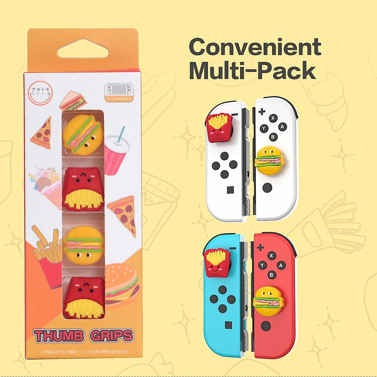 NANANINO Silicone Joycon Thumb Grip Caps, Soft Joystick Cover Caps Compatible with Nintendo Switch/OLED/Switch Lite, 4PCS - Burger and French Fries Styling