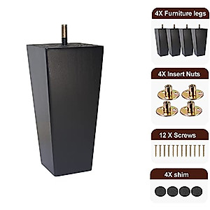 SHANJUE Black Sofa Legs-Furniture Legs 6 inch,Square Couch Legs Pack of 4- Wood Furniture feet,Sofa Replacement Parts,Wooden Chair Legs,for Furniture or DIY Projects
