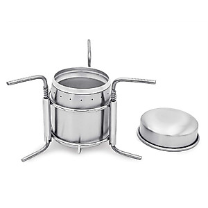Famgee Portable Outdoor Mini Stainless Steel Ultralight Liquid Alcohol Stove Burner Furnace with Rack Support Stand for Backpacking Picnic Hiking Camping Survival