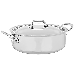 Mauviel M'Cook 5-Ply Polished Stainless Steel Rondeau/Braiser Pan With Lid, And Cast Stainless Steel Handles, 6-qt, Made In France