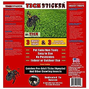 Tick Trapper Tick Sticker Flea, Tick, and Insect Trap - Non-Toxic and Easy to Use - Patent Pending Tick Attractant, Sticky Glue Traps Crawling Insects (Pack of 3)