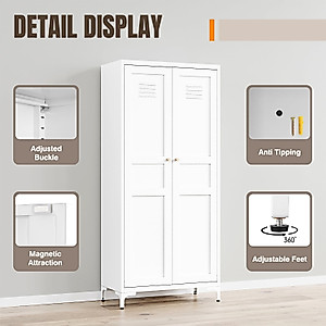 Yizosh Metal Storage Cabinet with 2 Doors and 4 Adjustable Shelves - 61" White Kitchen Pantry Storage Cabinet, 5-Tier Tall Steel Cabinet Locker for Kitchen, Living Room, Dining Room