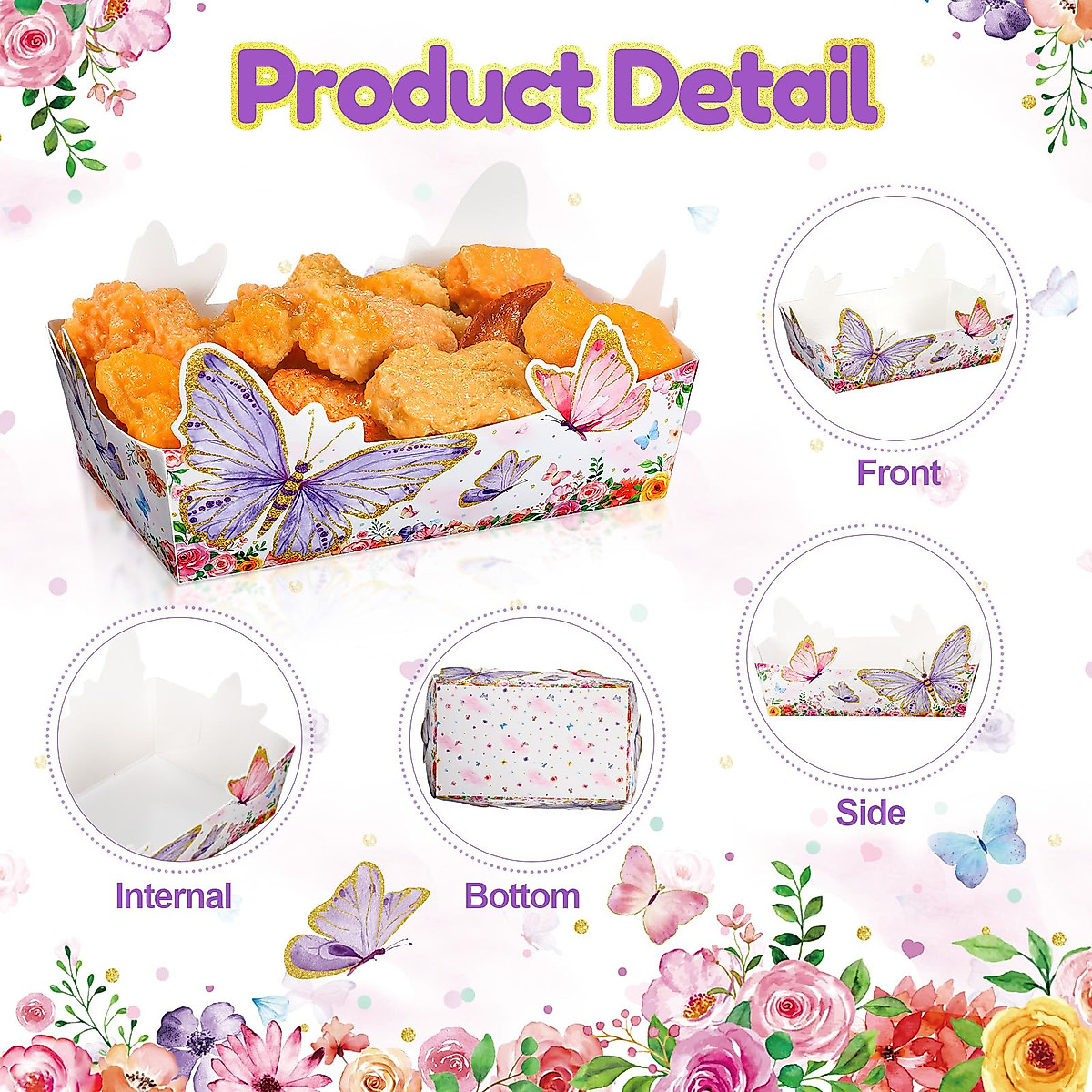 Fulmoon 200 Pack Butterfly Birthday Party Supplies Butterfly Paper Food Trays Bulk Disposable Food Boat Popcorn Nacho Snack Serving Trays for Butterfly Girl Party Favors Baby Shower Decor