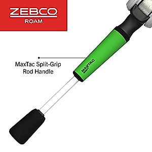 Zebco Roam Baitcast Reel and Fishing Rod Combo, 6-Foot 6-Inch 2-Piece Fiberglass Fishing Pole with Split-Grip MaxTac Rod Handle, Lightweight Graphite Frame, Right-Hand Retrieve, Green