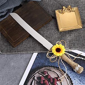 TANG SONG Cake Knife and Server with Champagne Glasses Sets Resin Plastic Handle with with Sunflower Burlap Lace Design