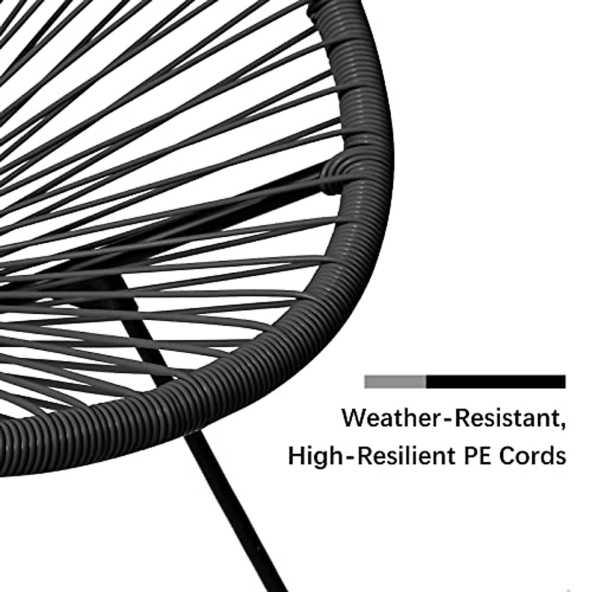 Arlopu 3-Piece Outdoor Acapulco Chairs Patio Conversation Bistro Set, with Plastic Rope, Glass Tabletop, All-Weather Rattan Woven Rope Mid-Century Modern Style Furniture Chat Set (Black)