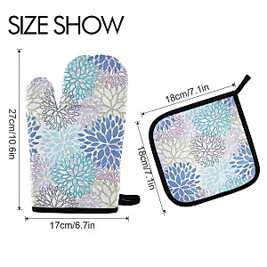 Dahlia Flower Oven Mitts and Pot Holders Sets Heat Resistant Non Slip Daisy Sunflower Oven Gloves Hot Pads Insulated Washable for Cooking Baking BBQ Decorative Kitchen Gift