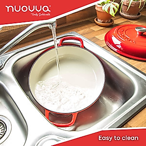 Cast Iron Dutch Oven with Lid – Non Stick Shallow Dutch Oven Pot, Oven Safe up to 500° F – Sturdy Cooking Pot – Enamelled Stockpot Cookware – Red, 3.7-Quart, 30cm – by Nuovva