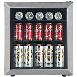 KUPPET Mini Fridge Cooler - 62 Can Beverage Refrigerator Glass Door for Beer Soda or Wine, Glass Door Small Drink Dispenser Machine Clear Front Removable for Home, Office or Bar, 1.6Cu.Ft